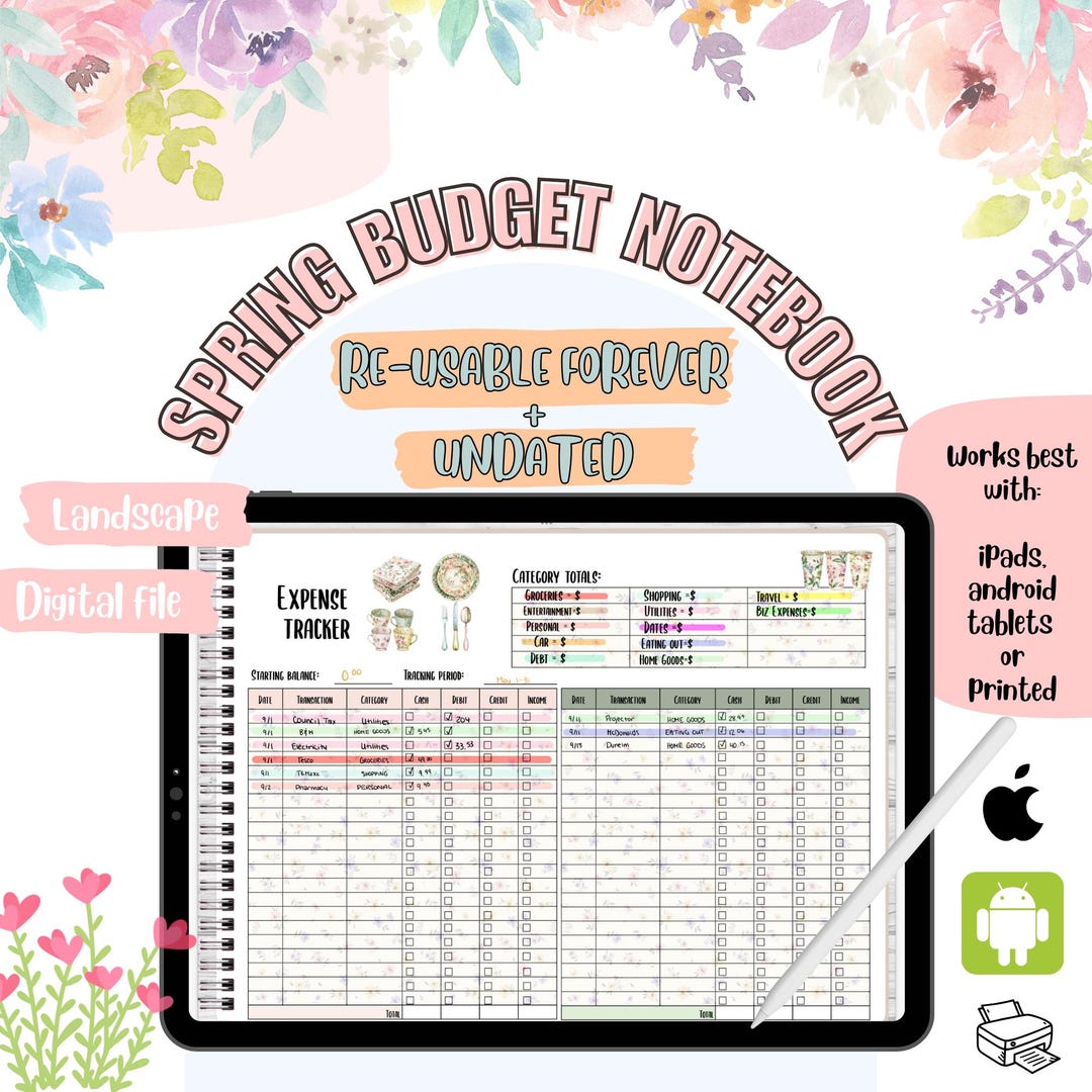 Spring Budget Notebook Sheets Paycheck Budget Tracker Template Income ...