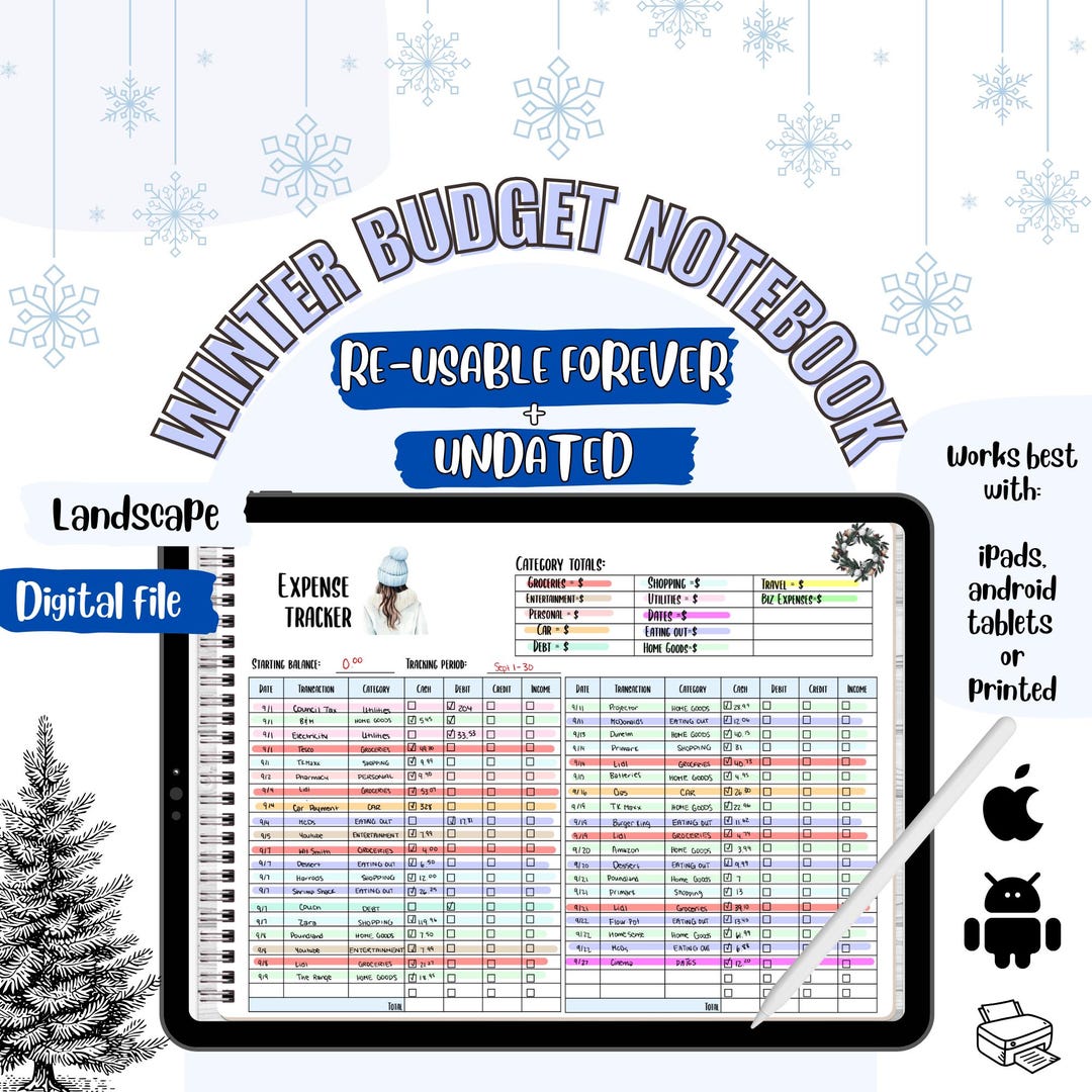 Winter Budget Notebook Sheets Paycheck Christmas Budget Tracker ...