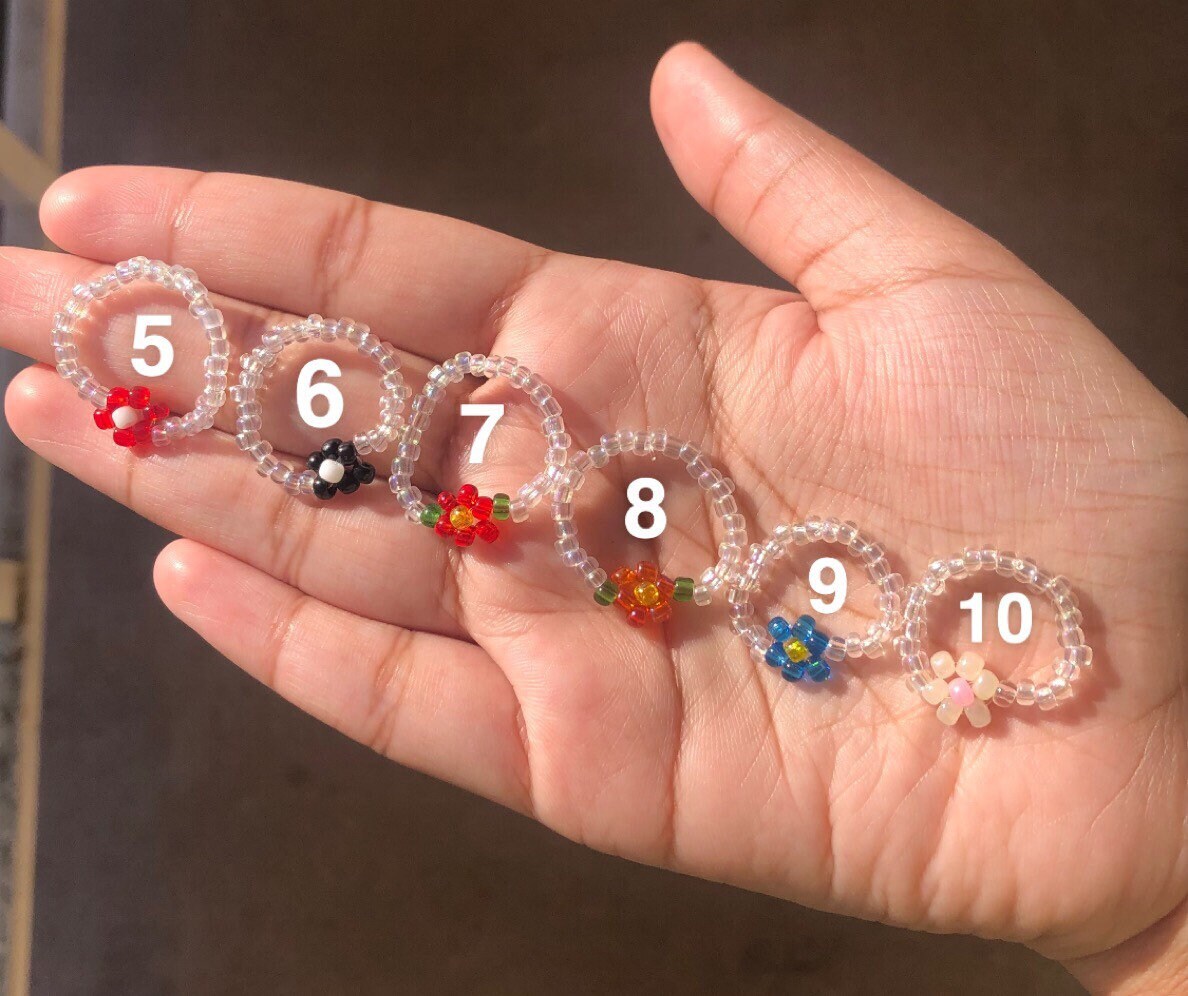 Beaded Flower Rings Flower Beaded Ring Beaded Rings | Etsy