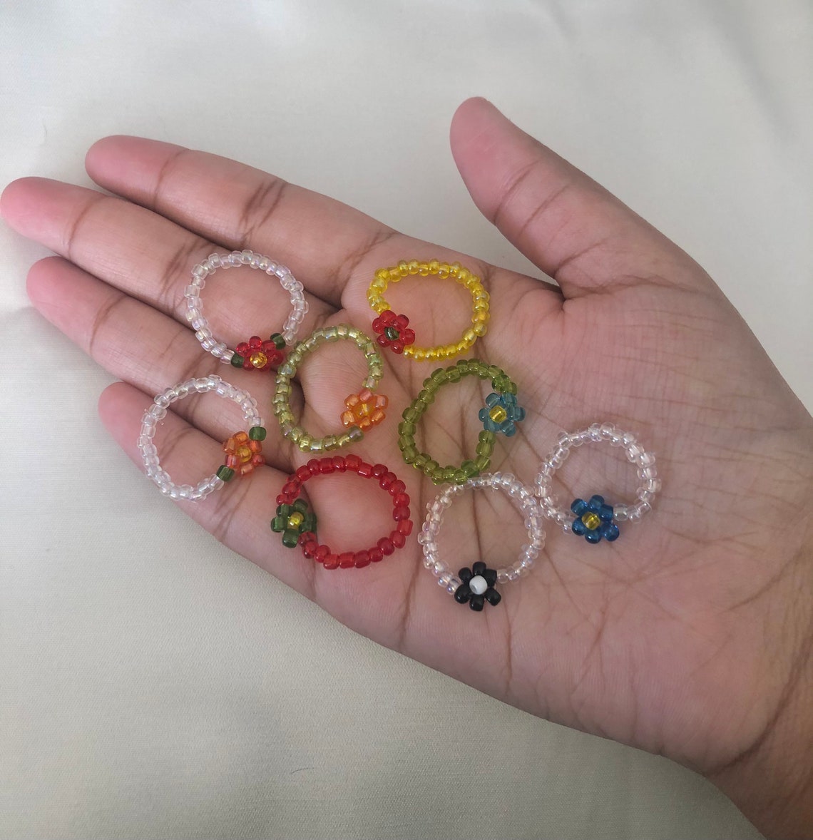 Beaded Flower Rings Flower Beaded Ring Beaded Rings | Etsy