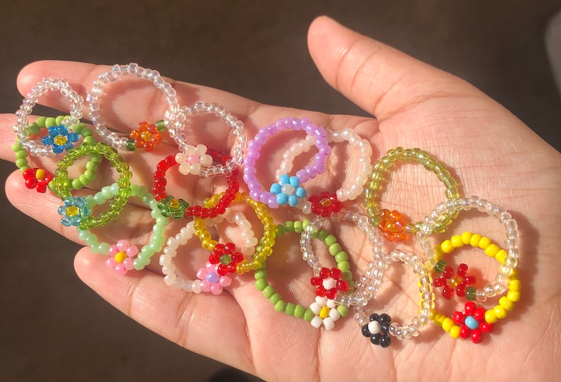 Beaded Flower Rings Flower Beaded Ring Beaded Rings - Etsy