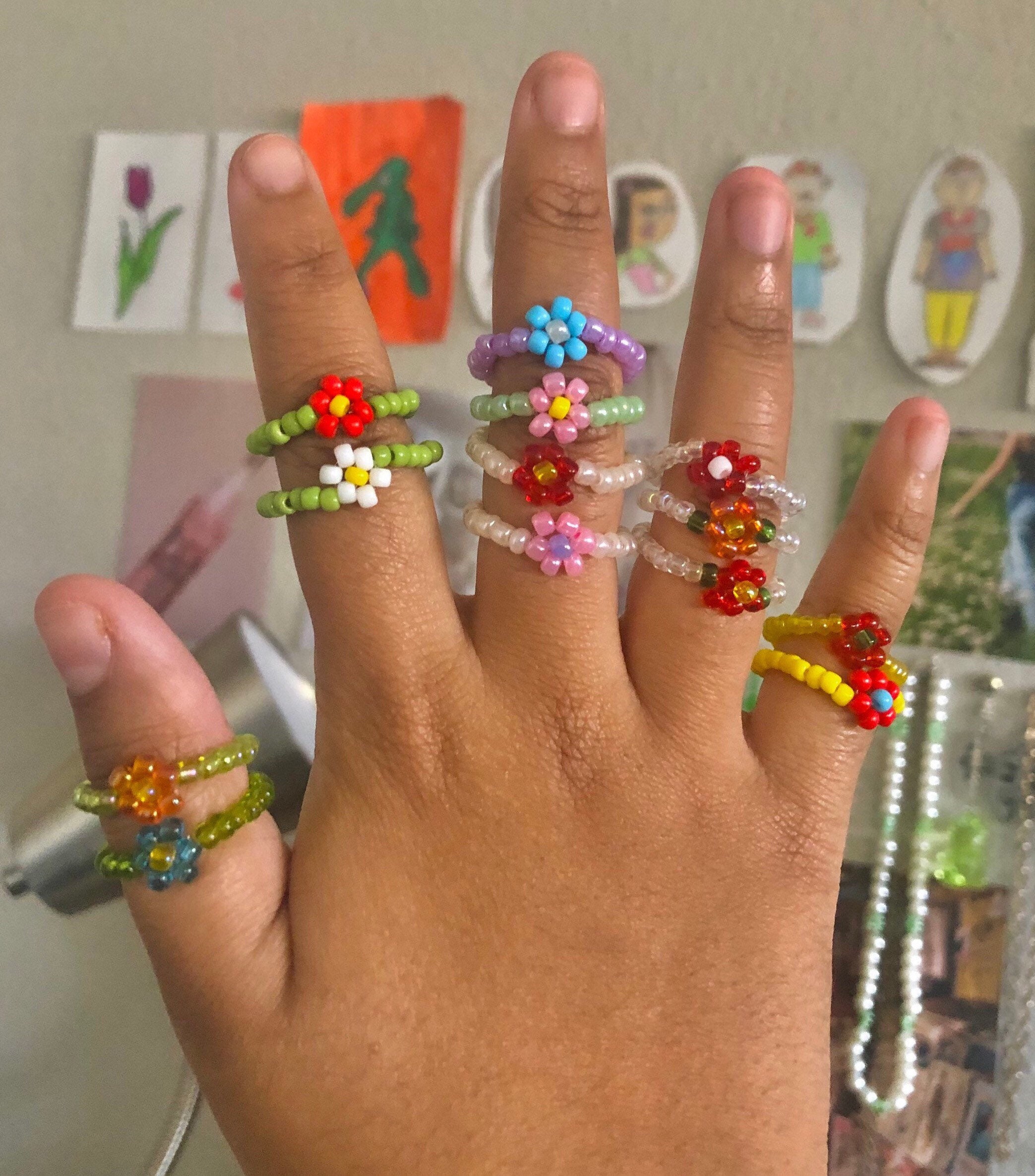 Beaded Flower Rings Flower Beaded Ring Beaded Rings | Etsy
