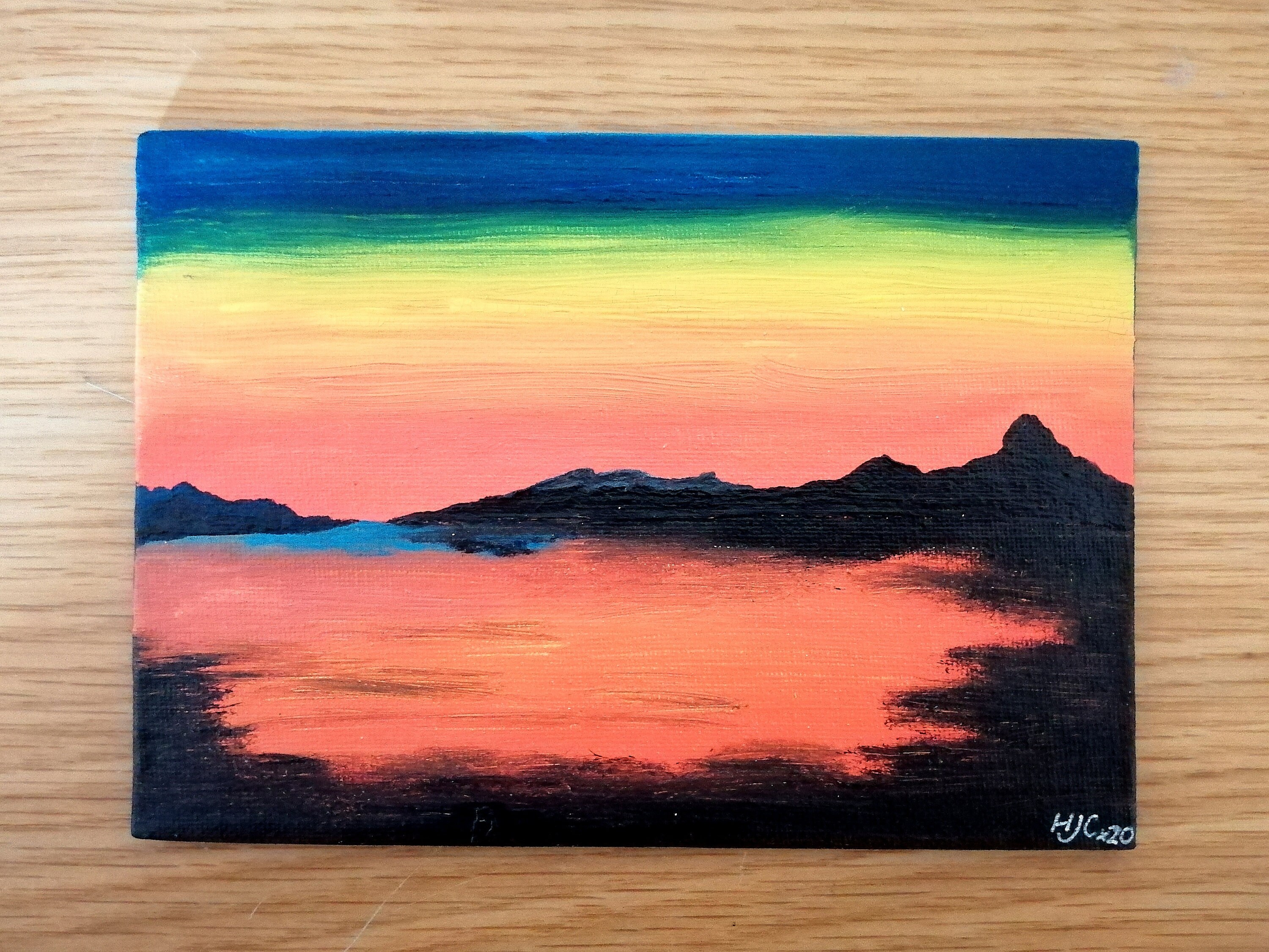 Mountain Sunset Above A Lake Watercolour Canvas Painting Framed - Etsy