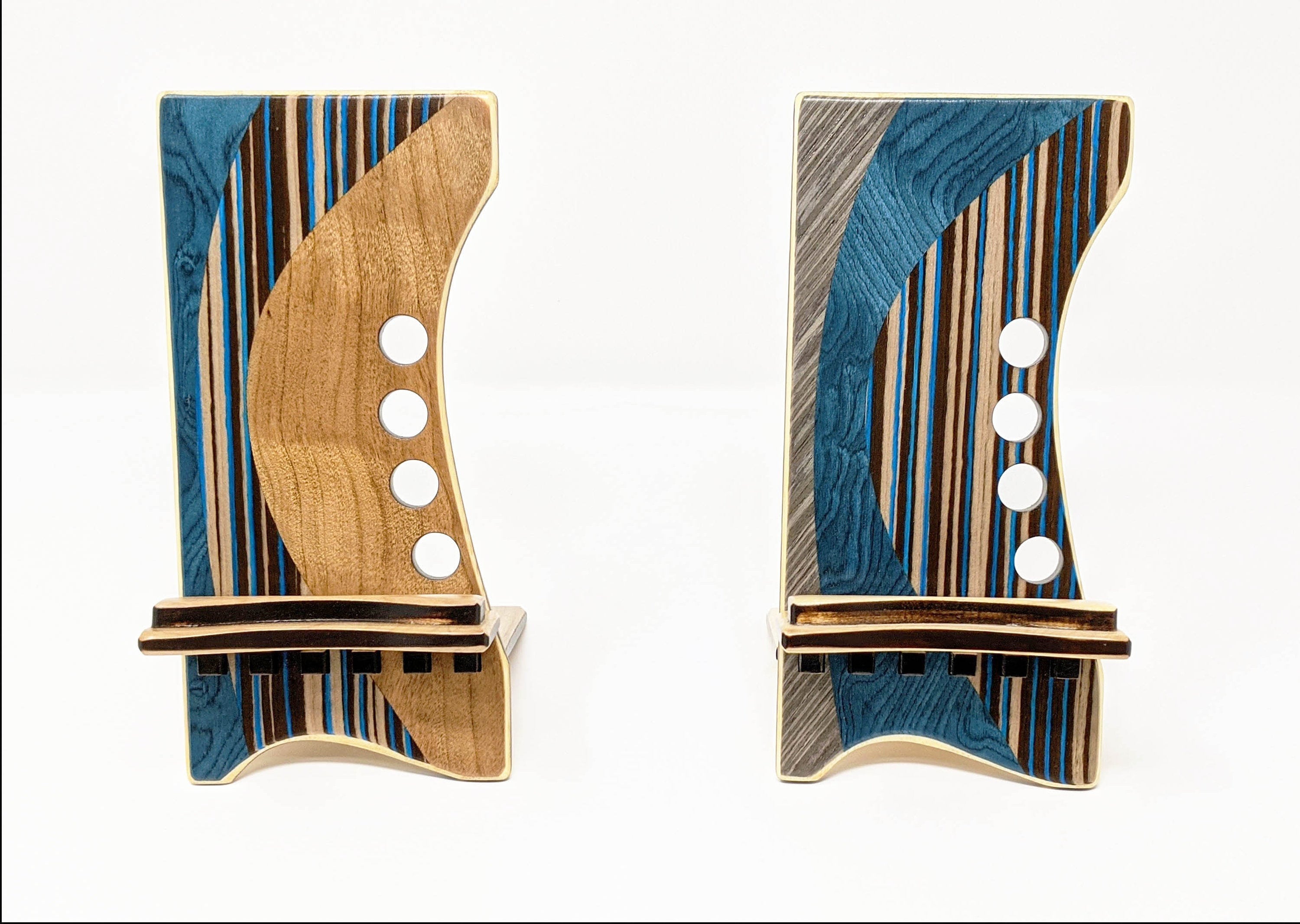 Blue Wood Marquetry Inlaid Phone Stand Wood Phone Stand Bamboo Phone ...