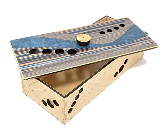 Blue Marquetry Wood Remote Control Box Stash Box Remote | Etsy