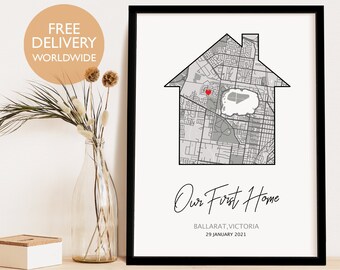 Our First Home Map Print Wedding Decor House Shaped Custom - Etsy