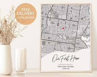 Our First Home Map Print Wedding Decor House Shaped Custom - Etsy