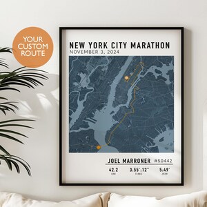 New York Marathon Map Poster, NYC Marathon 2024 Route, Custom Marathon ...