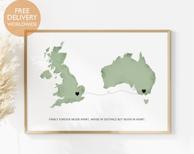 Long Distance Gift, Two Maps in One, Custom Map Gift, Maps in Frame ...