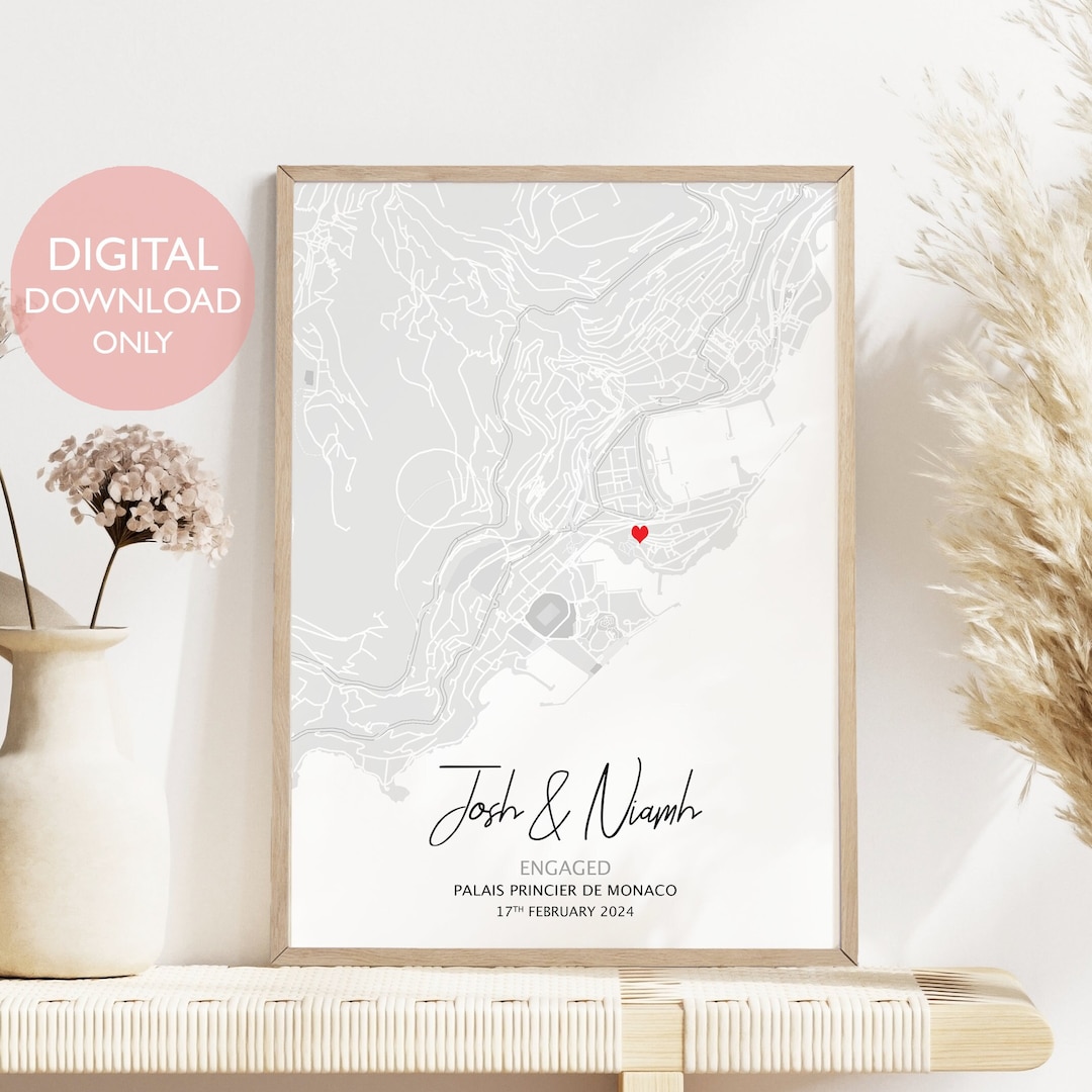 Engagement Map Print Digital Download Only, Last Minute Engagement Gift ...