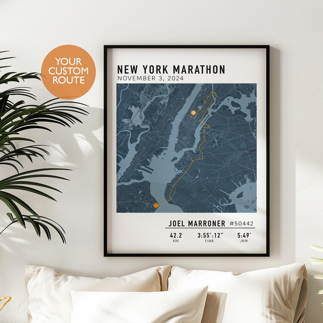 New York Marathon Map Poster, NYC Marathon 2024 Route, Custom Marathon ...