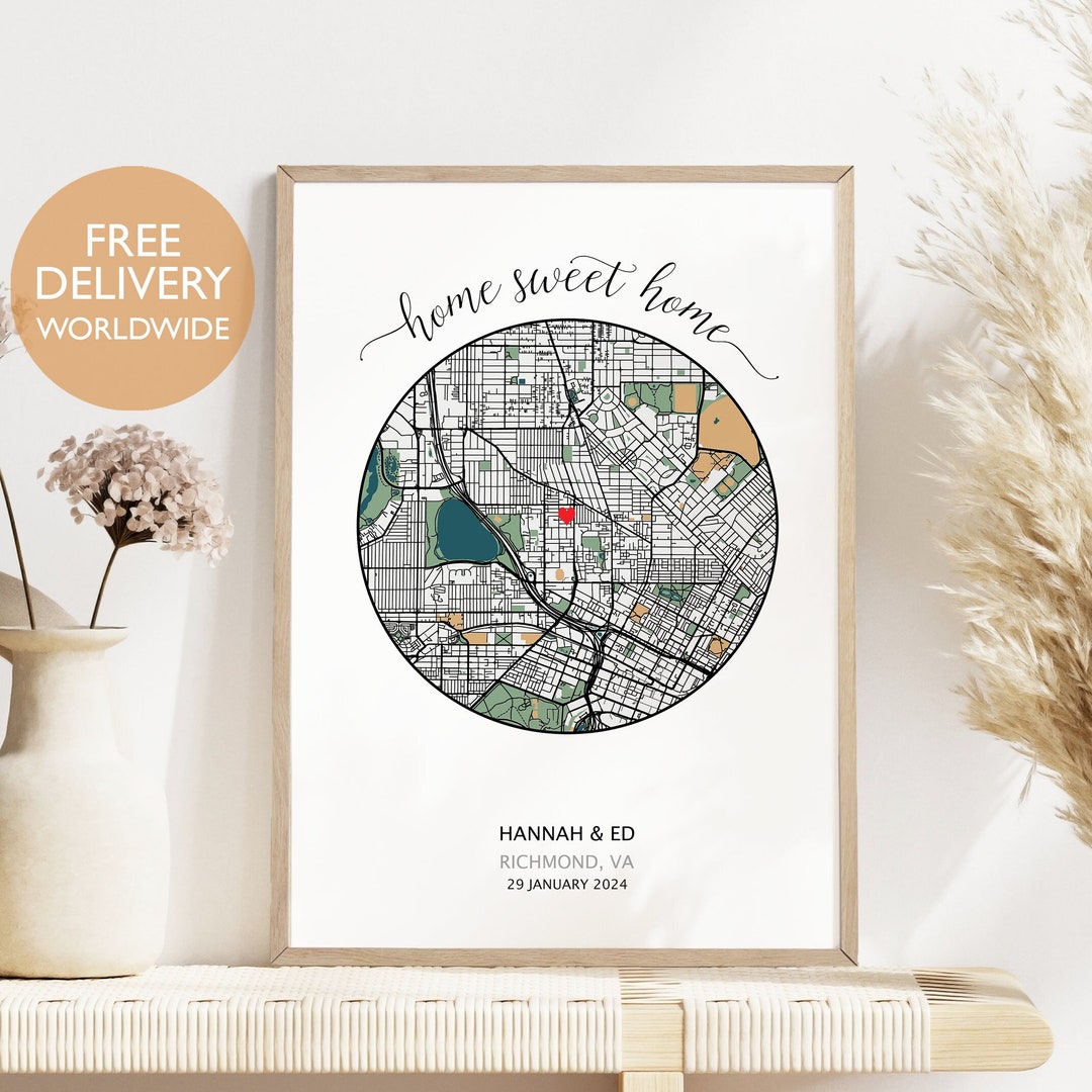 Home Sweet Home, Custom Map Street Home Print, Housewarming Gift ...