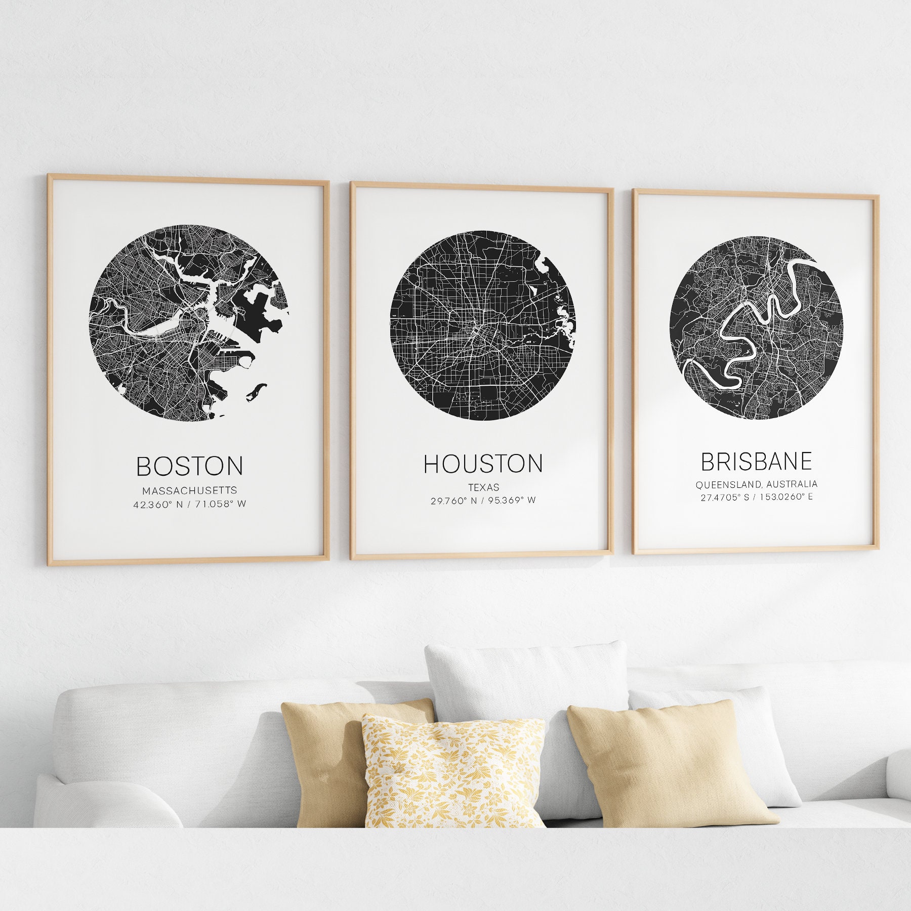Personalized Map Print, Set of Three, Map Prints, Custom Locations ...