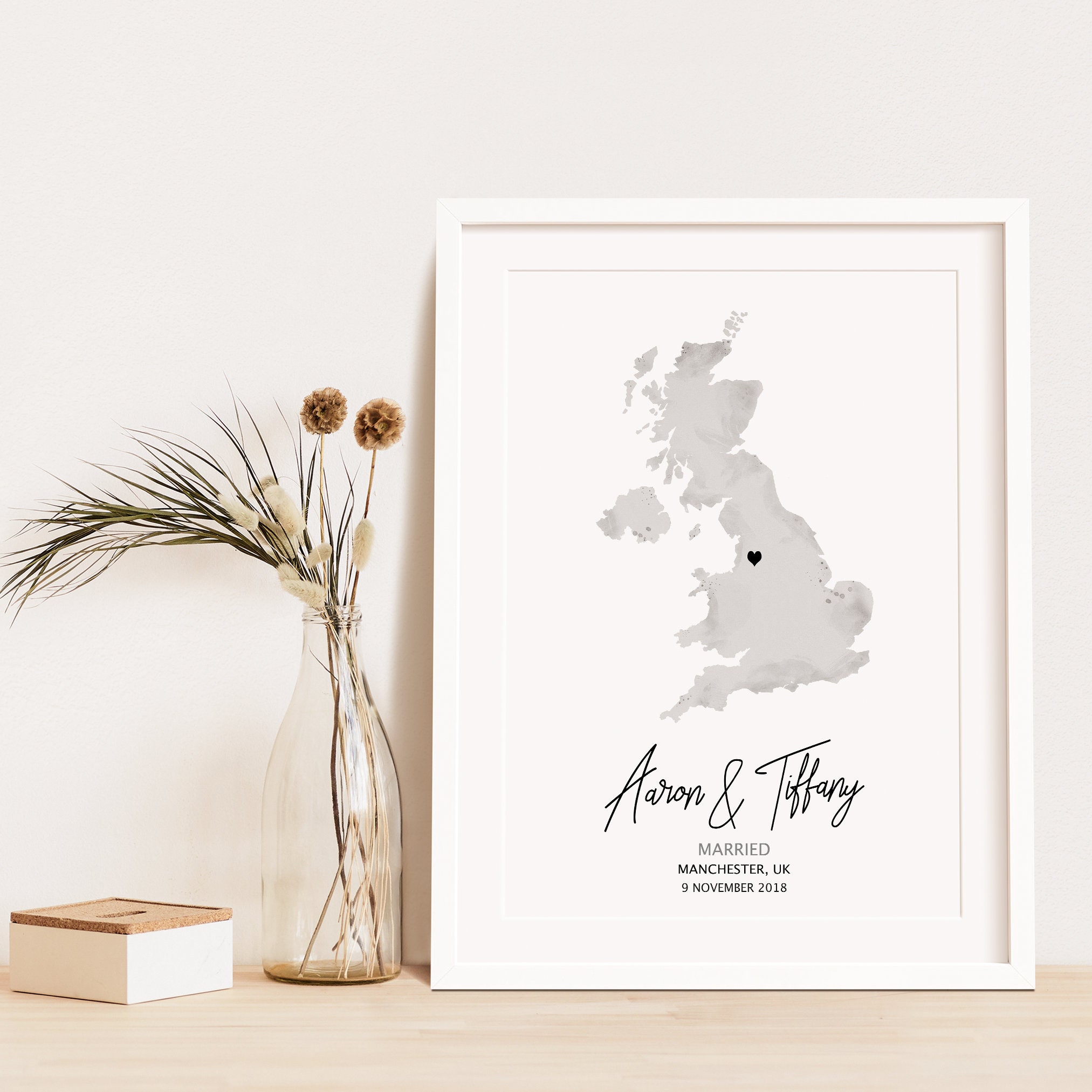 Wedding Location Map Personalised Wedding Gift Watercolour | Etsy