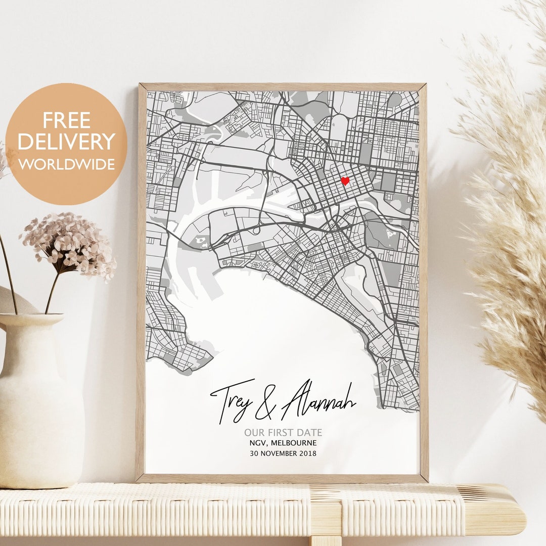 Our First Date Map Print, Where We Met, Personalised Gift, Where It All ...