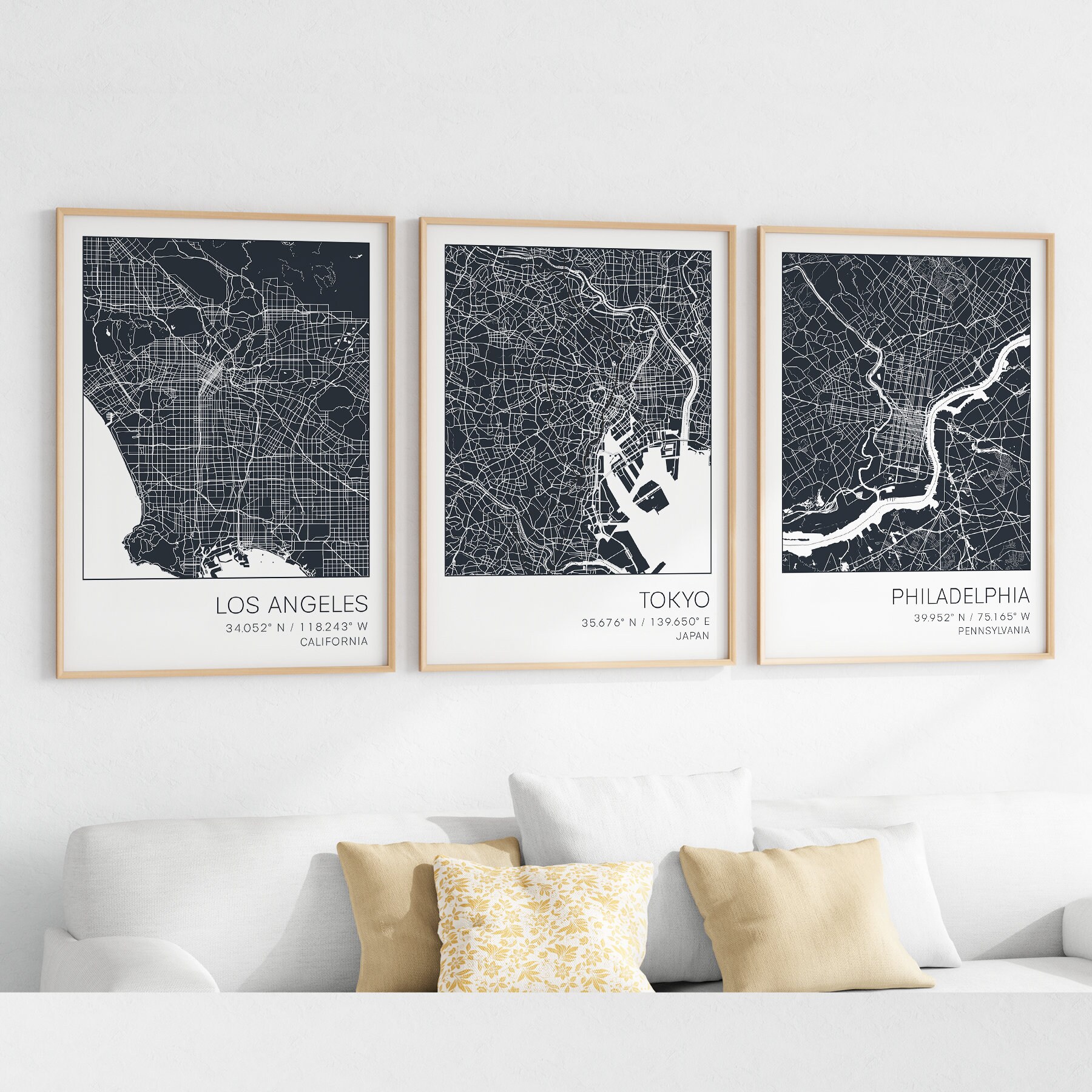 Personalized Map Print, Set of Three, Map Prints, Custom Locations ...