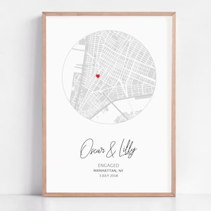 Engagement Map Print Digital Download Only, Last Minute Engagement Gift ...