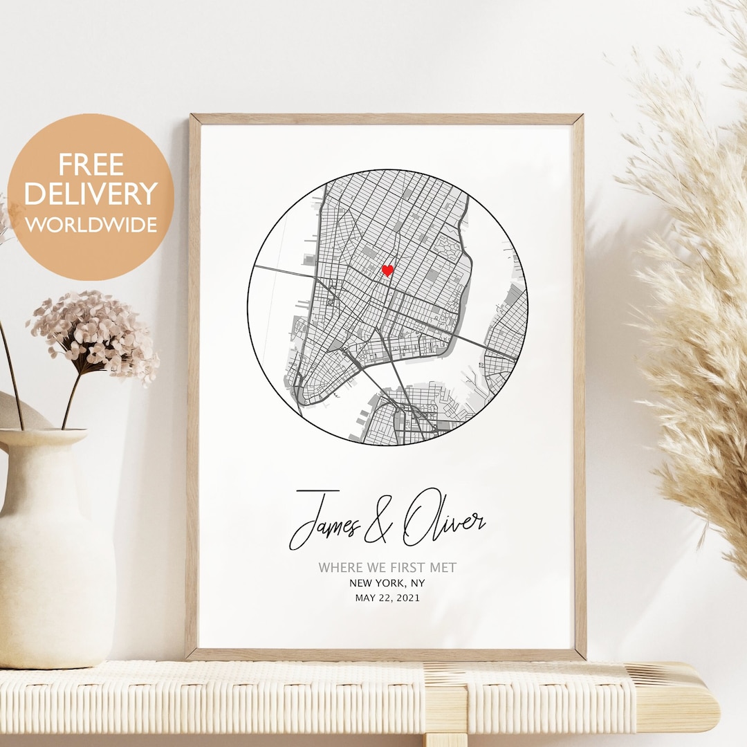 Where We First Met Map, Our First Kiss, First Date Map, Personalised ...