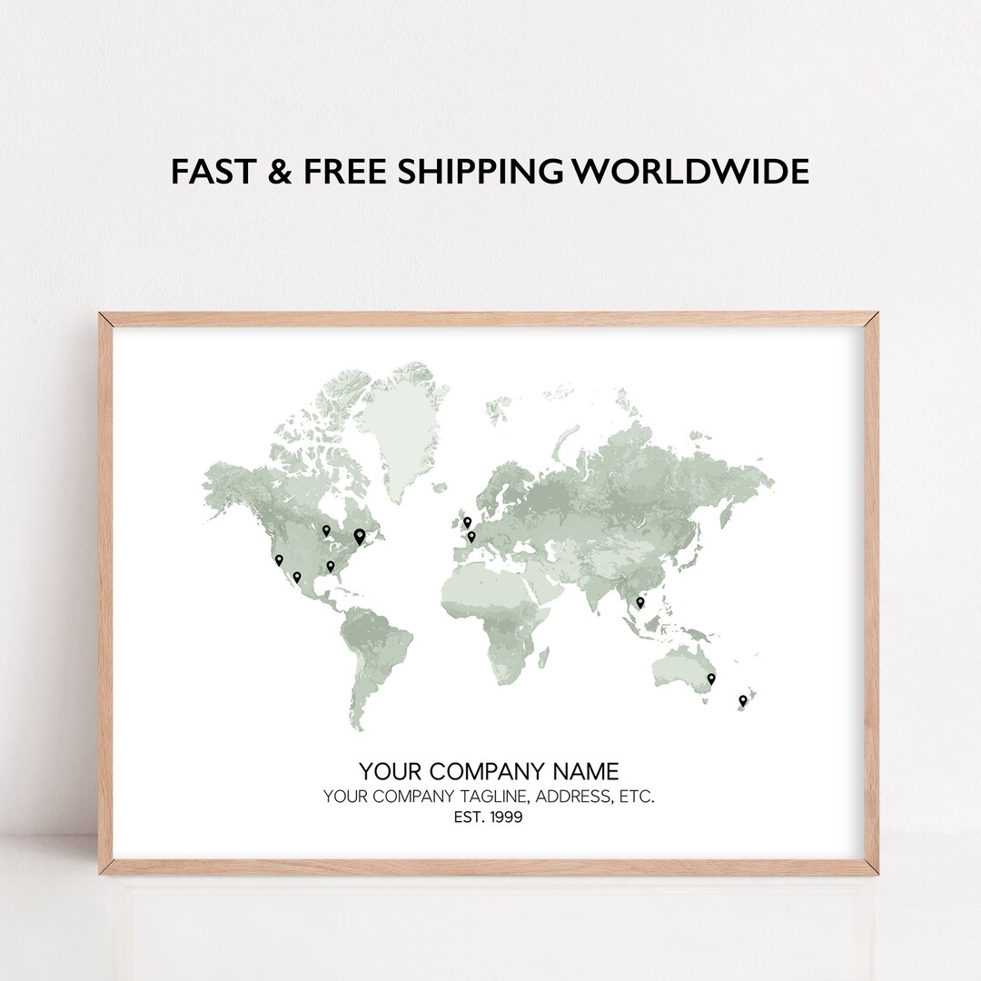 Business World Map Locations Artwork, Office Wall Art, Wall Art Work ...