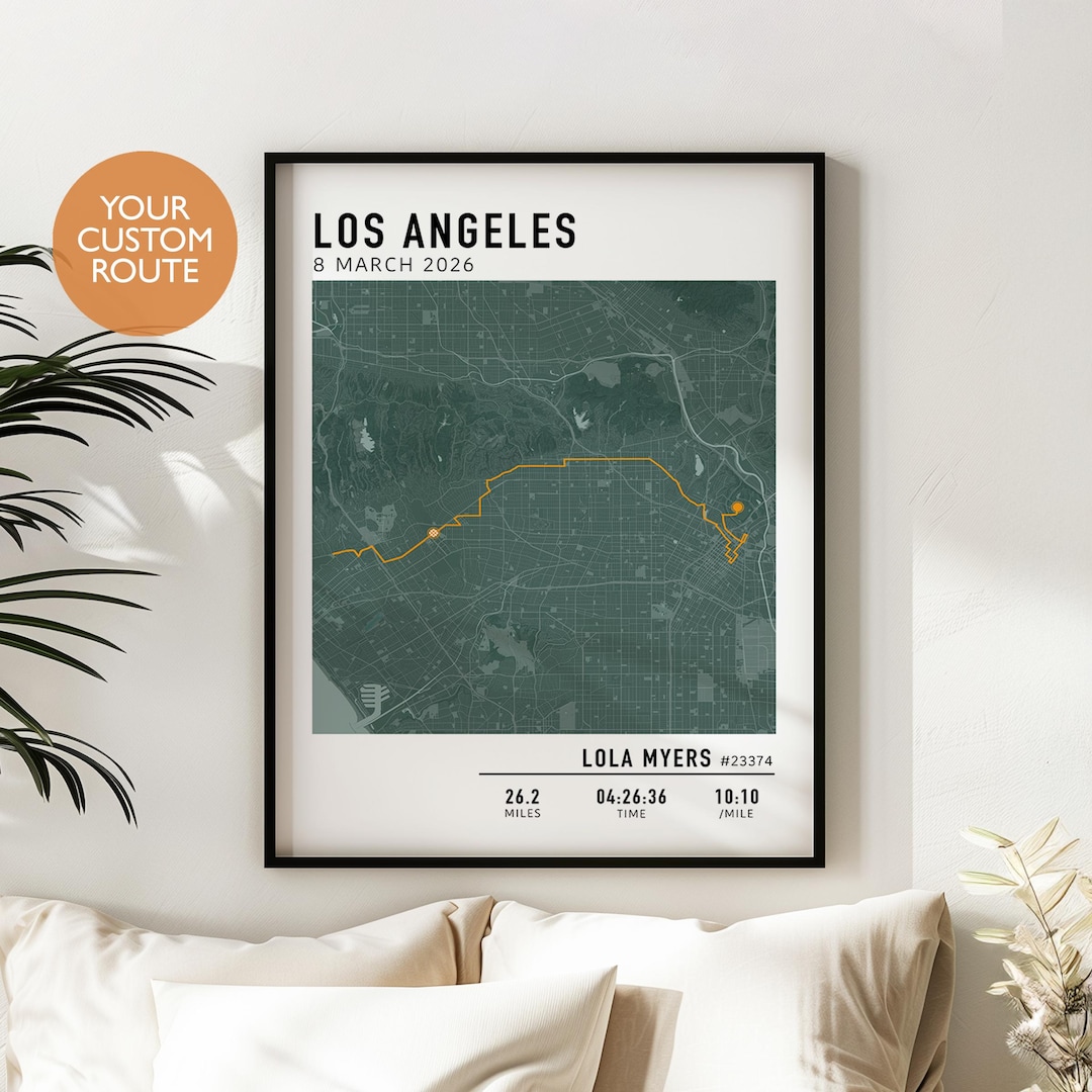 Los Angeles Marathon Map Poster, LA Marathon 2026 Route, Custom ...