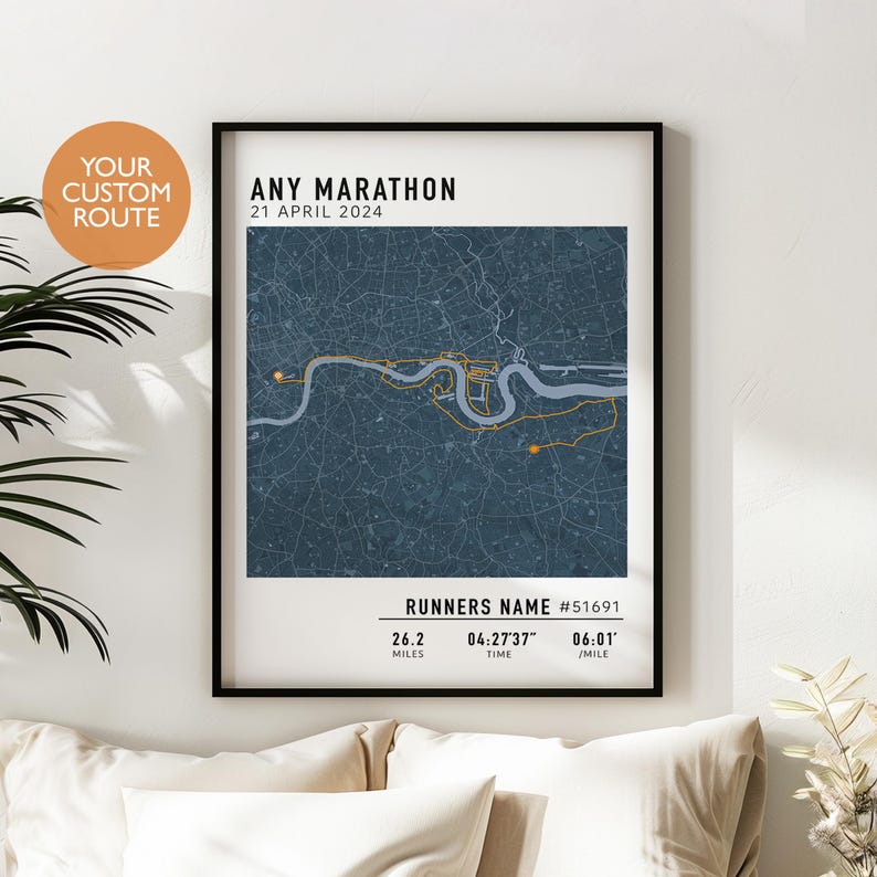 Any Marathon Map Poster, Custom Run Route Map, Strava or GPX Map My Run ...