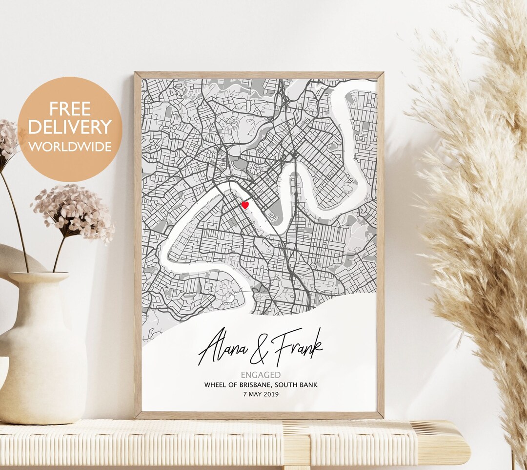 Engagement Map Gift - Digital, Engagement Print, Personalised Gift ...