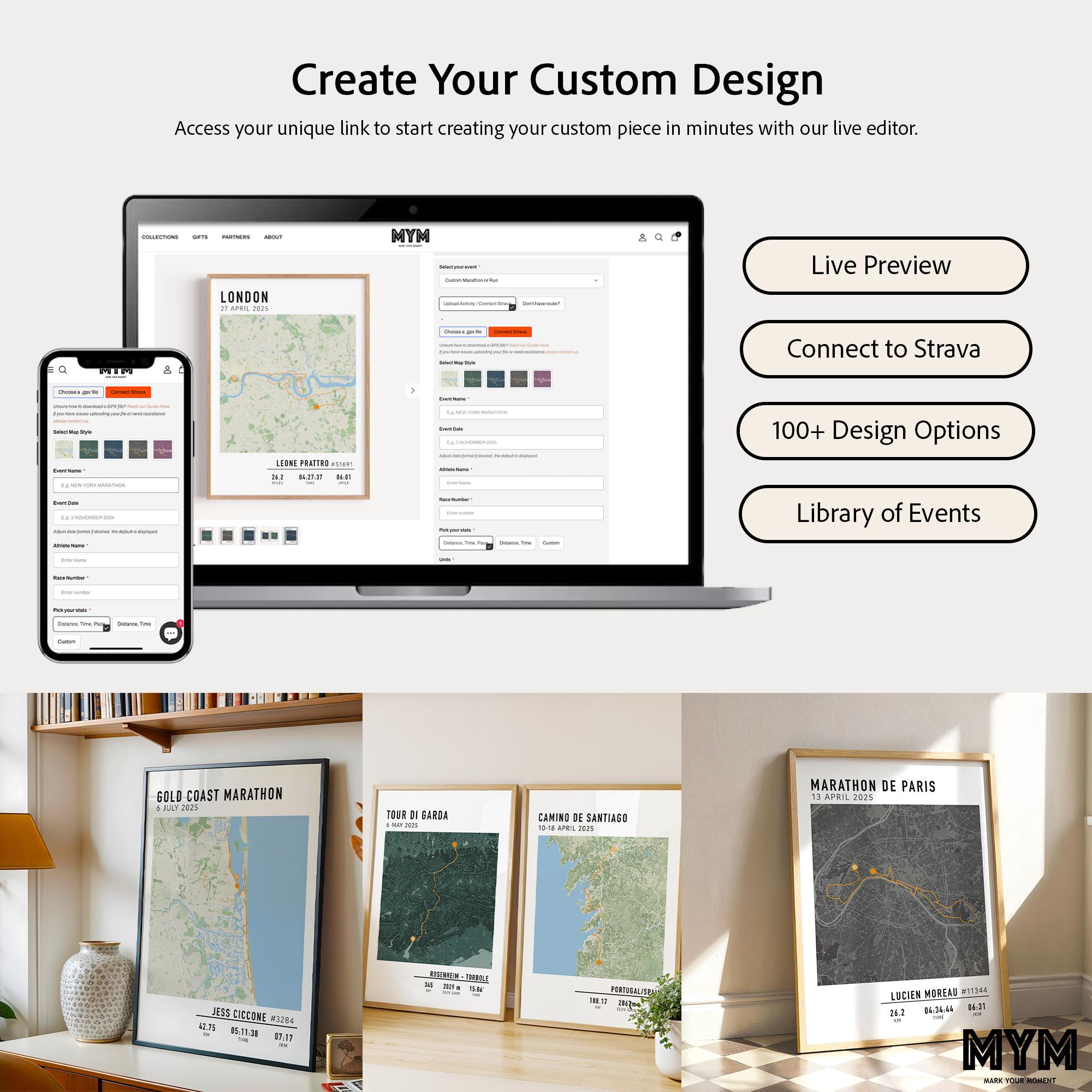 Any Marathon Map Poster, Custom Run Route Map, Strava or GPX Map My Run ...