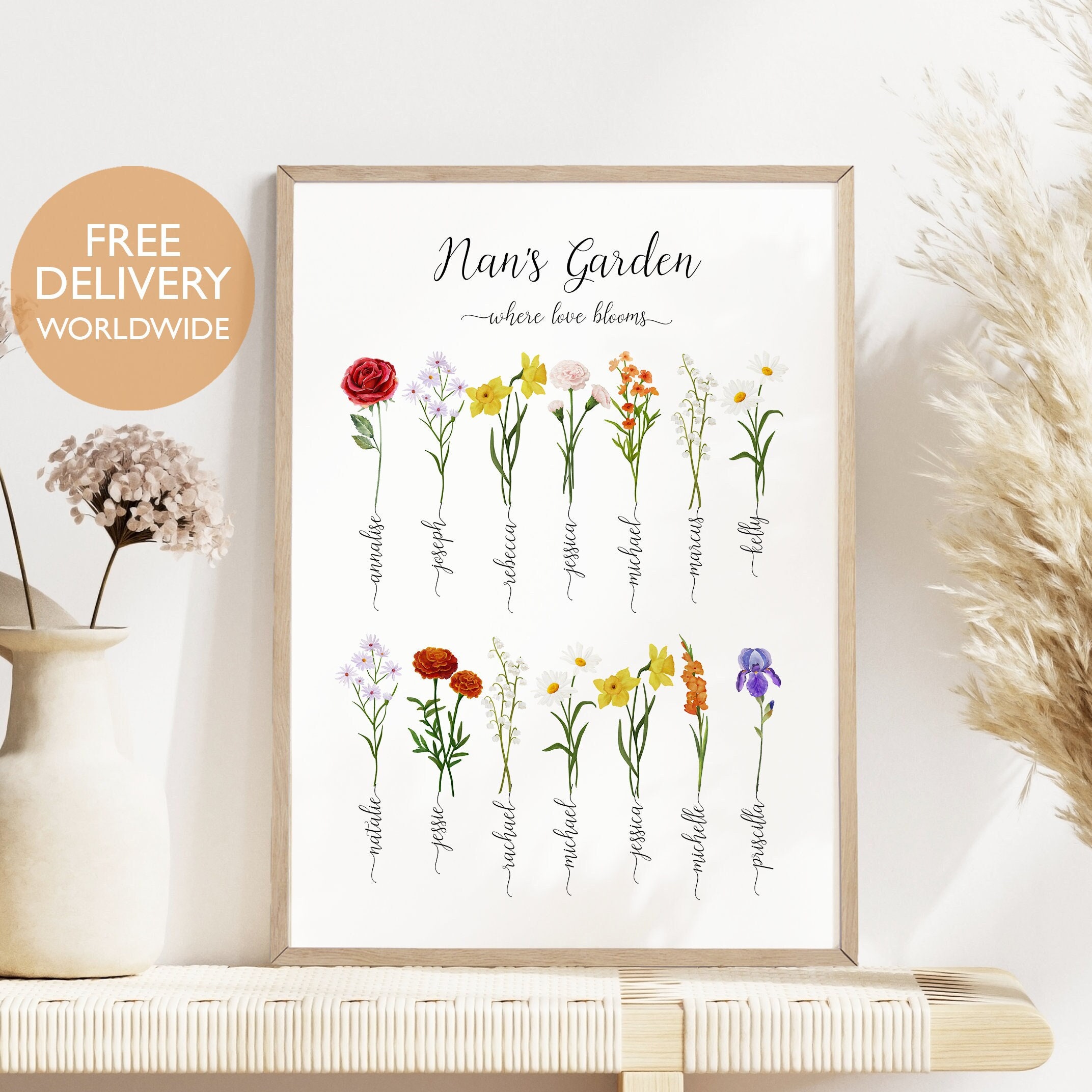 Nan's Garden Birth Flower Gift, Mother's Day Grandchildren Gift ...