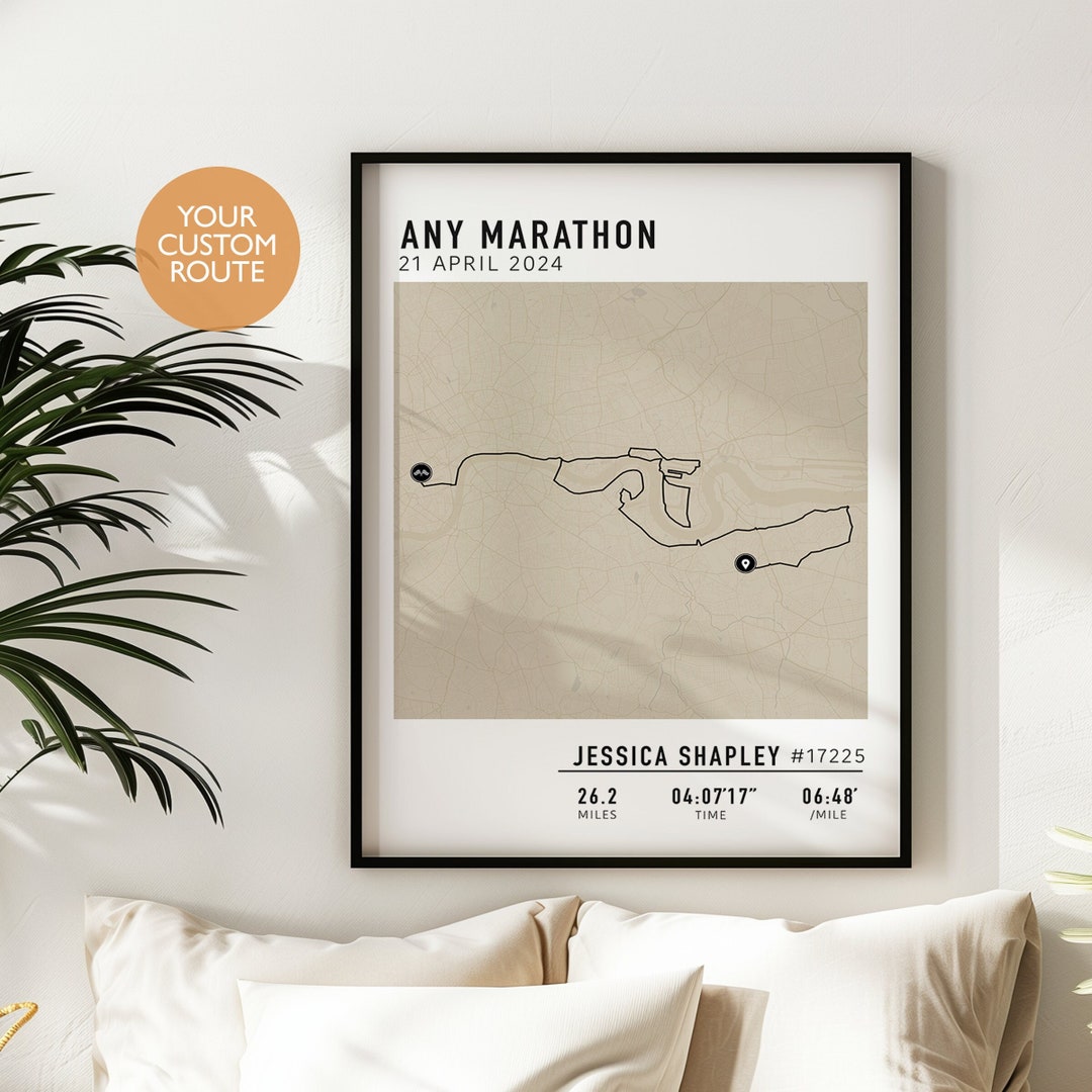 Any Marathon Map Poster, Custom Run Route Map, Strava or GPX Map My Run ...