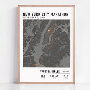 New York Marathon Map Poster, NYC Marathon 2024 Route, Custom Marathon ...