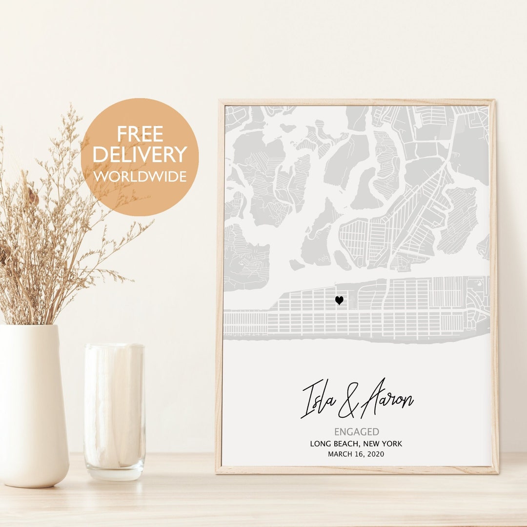 Custom Engagement Map Print, Engagement Print, Engagement Gift for Best ...