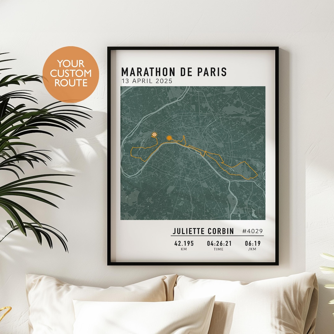 Marathon De Paris Map Poster, Paris Marathon 2025 Route, Custom ...