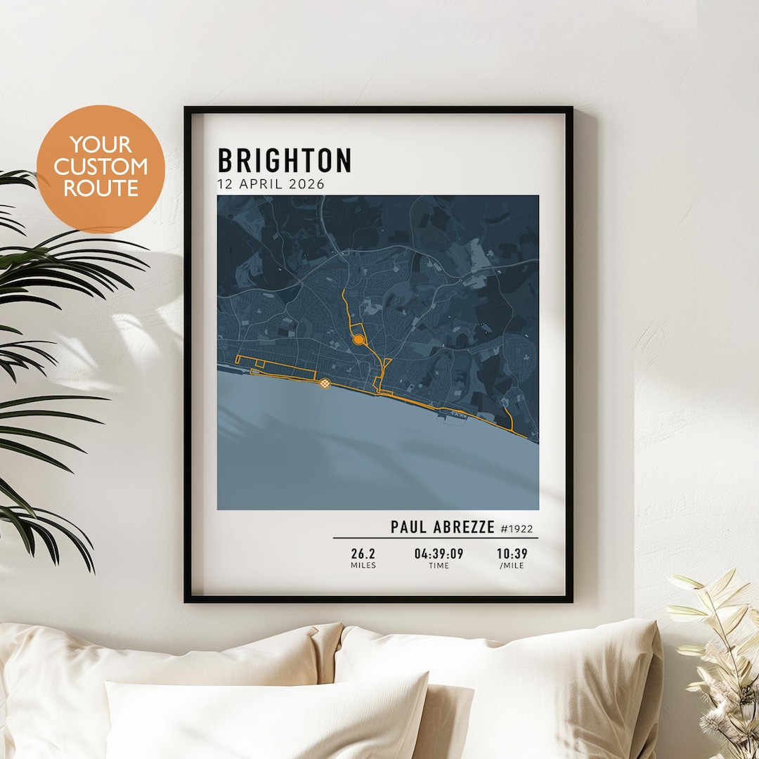 Brighton Marathon Custom 2026 Poster Map, Brighton Finisher Route Map ...