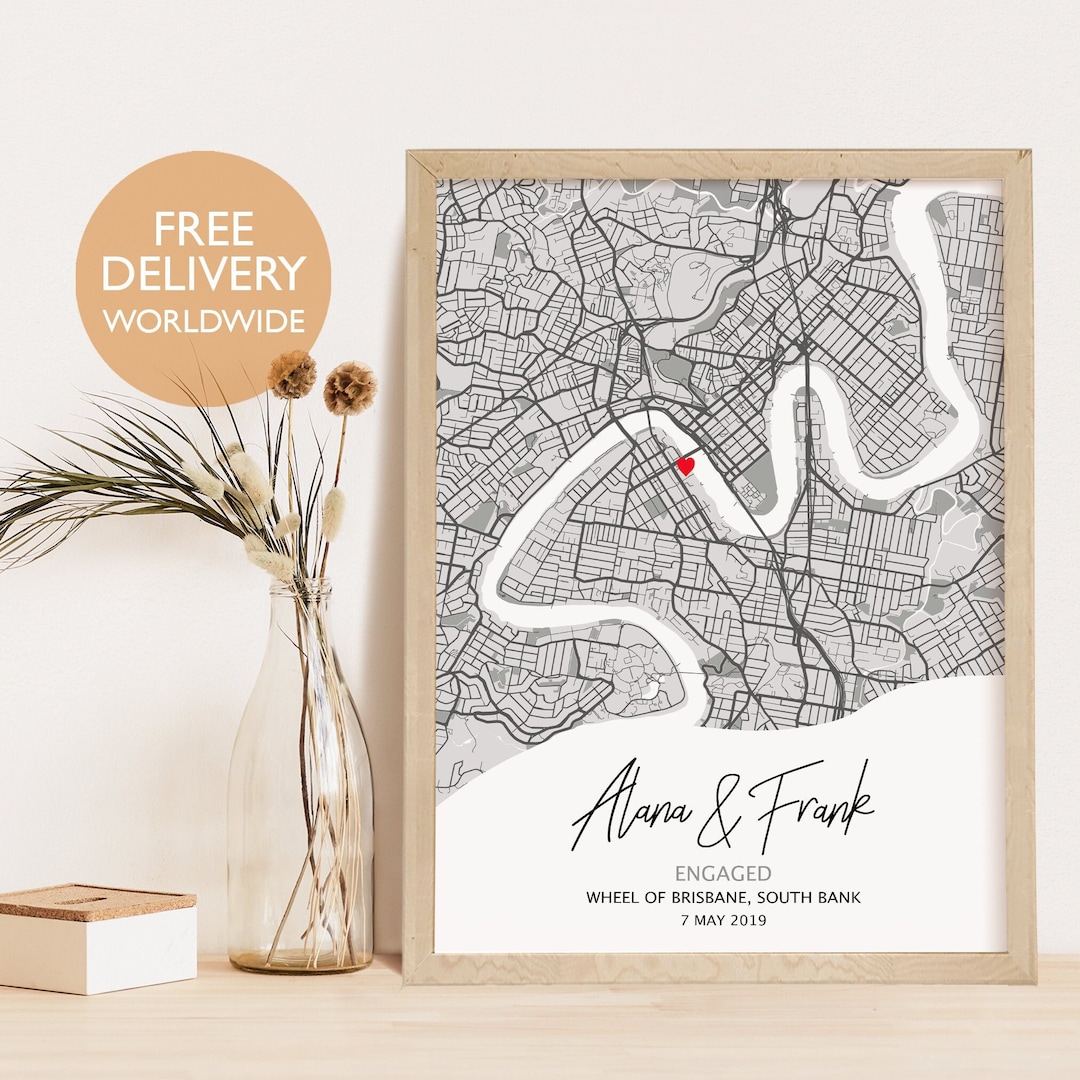 Engagement Map Print Digital Engagement Gift Personalized - Etsy