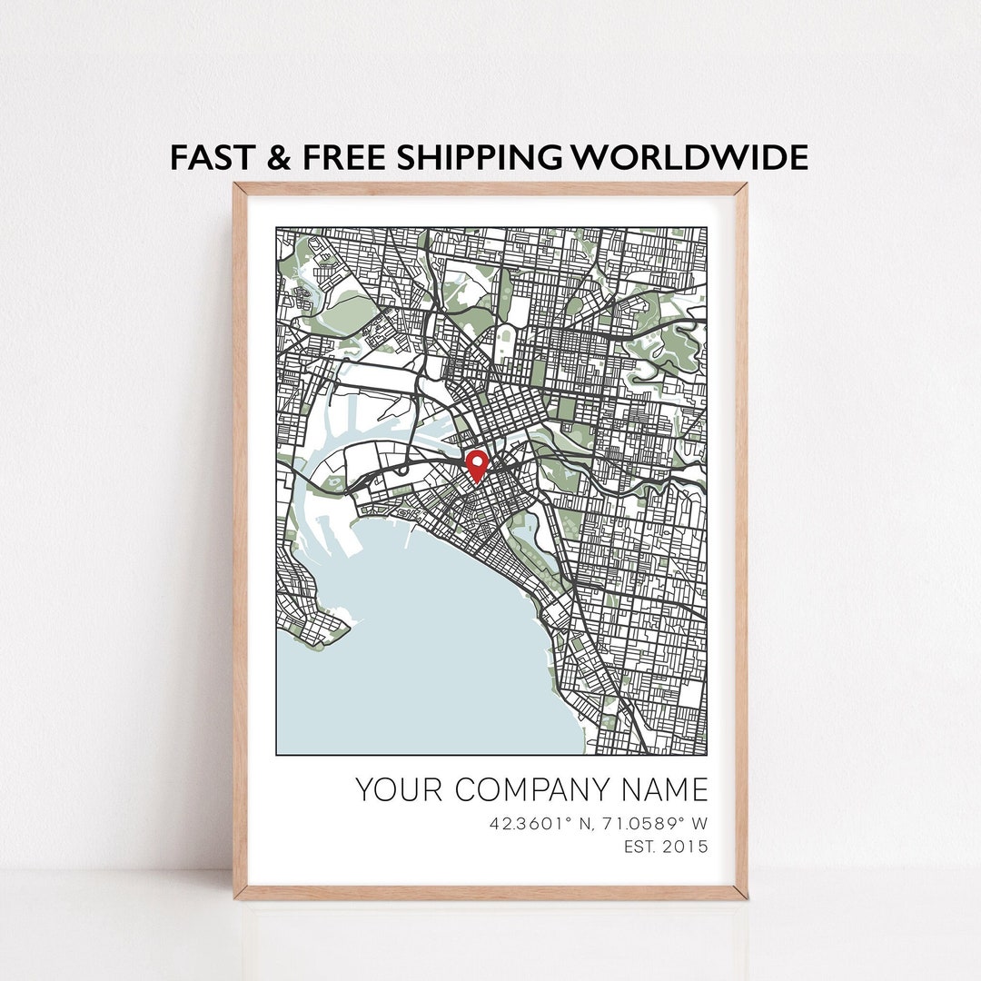 Custom Company Locations Map Print, Business Anniversary Gift, Present ...