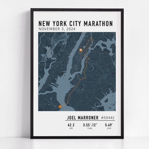 New York Marathon Map Poster, NYC Marathon 2024 Route, Custom Marathon ...