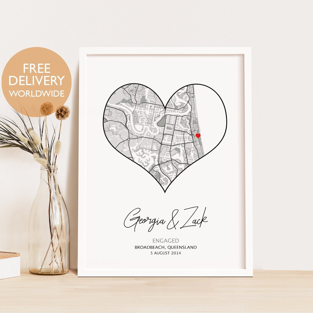 Love Map Gift, Romantic Gift for Couple, Personalized Engagement Gift ...