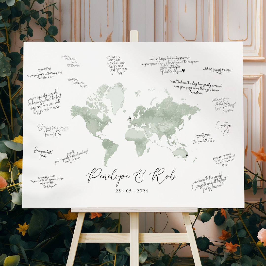 Wedding Guest Book Alternative, Engagement World Map Sign, World Map ...