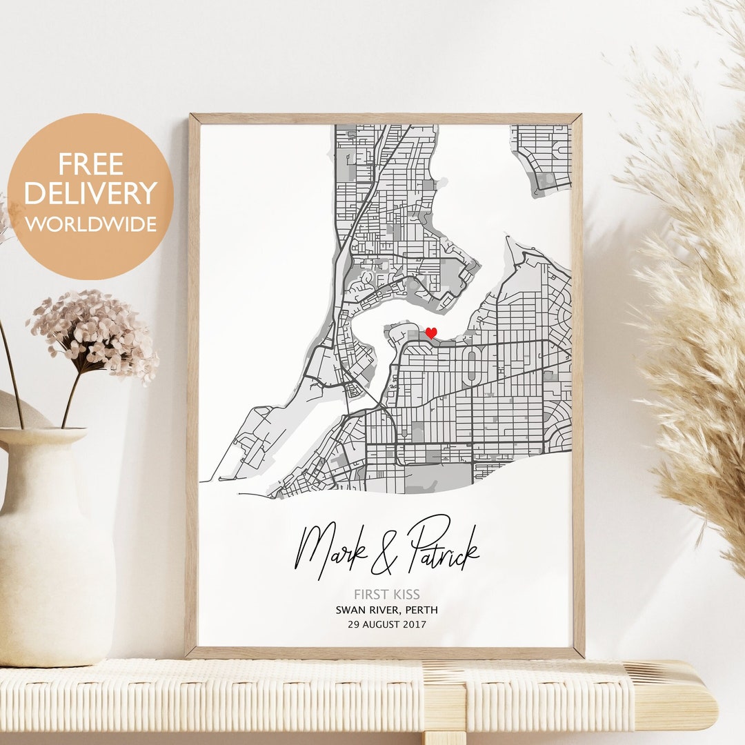 First Kiss Map, First Date, Our Adventure Begins, Couple Gift, Where It ...