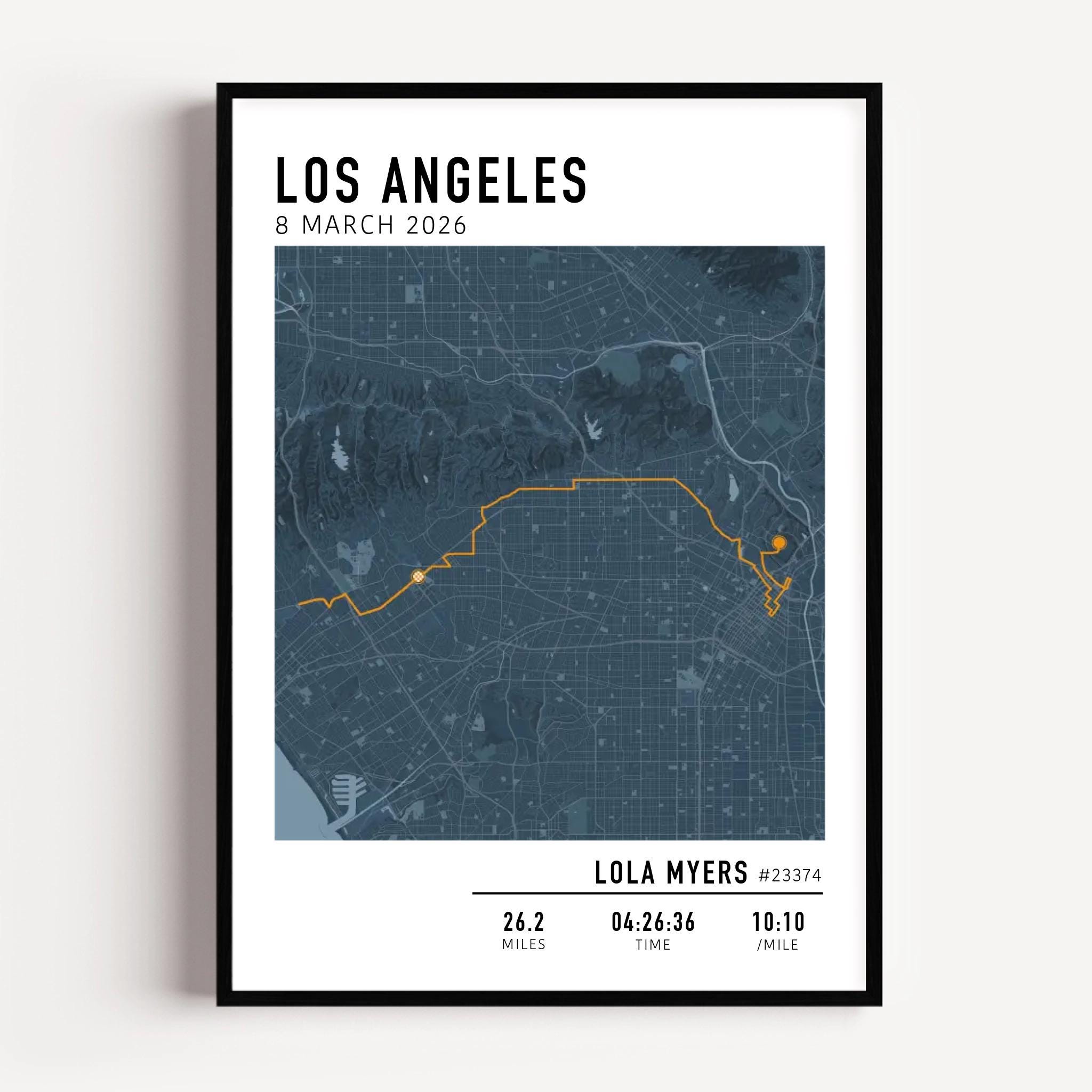 Los Angeles Marathon Map Poster, LA Marathon 2026 Route, Custom ...