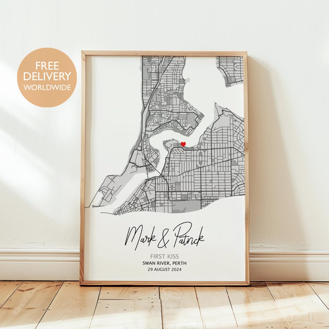 First Kiss Map, First Date, Our Adventure Begins, Couple Gift, Where It ...