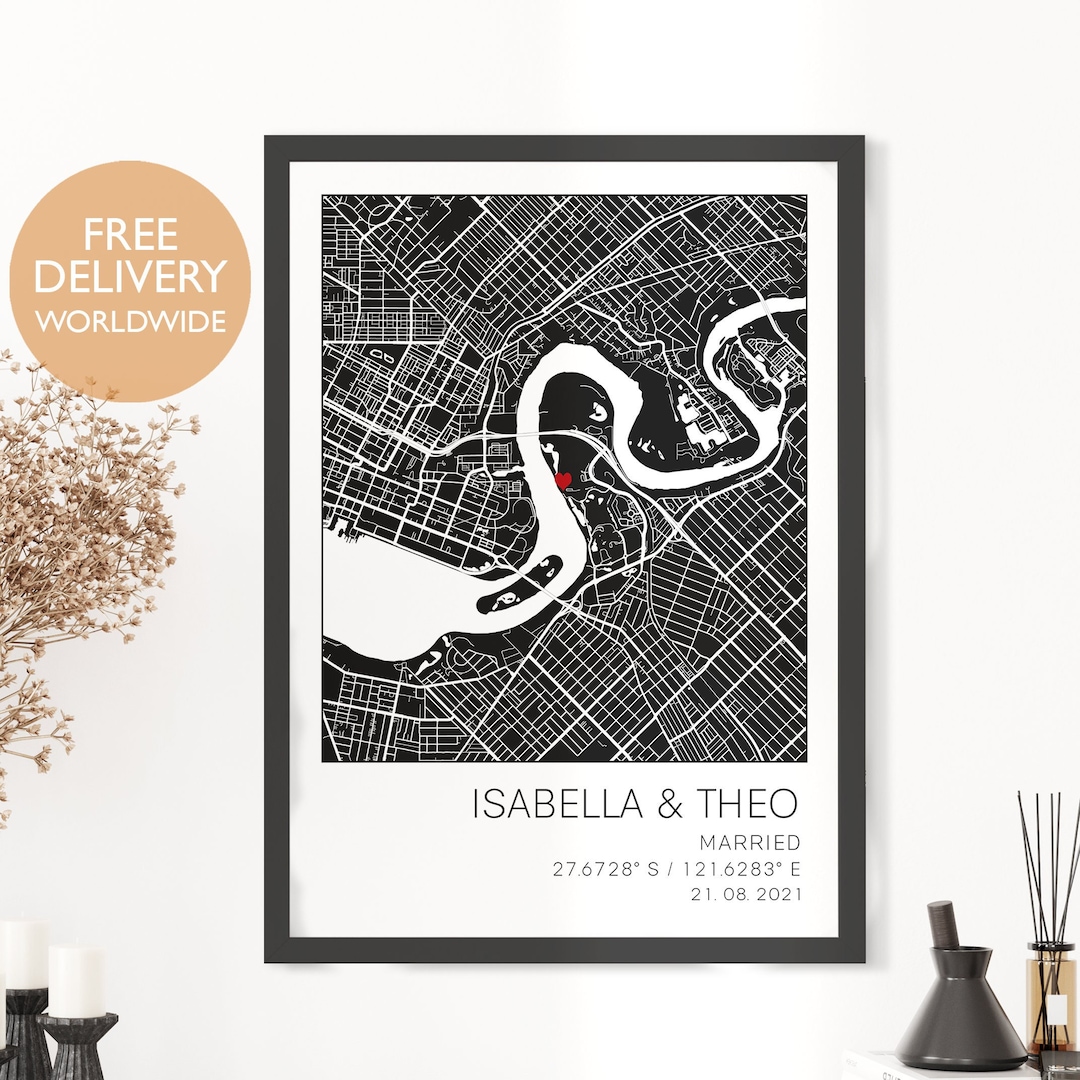 Wedding Location Map, Married Map Print, Personalised Wedding Gift ...