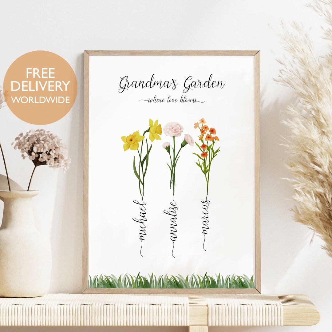 Mother's Day Grandchildren Gift, Birth Flower Watercolour Print ...