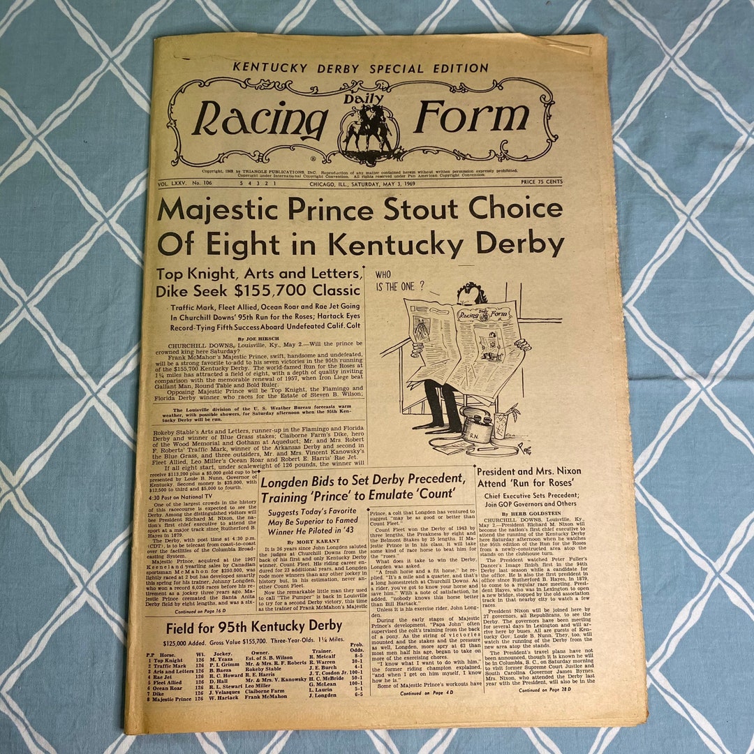 1969 Saturday May 3rd DAILY RACING FORM Kentucky Derby Special Edition ...
