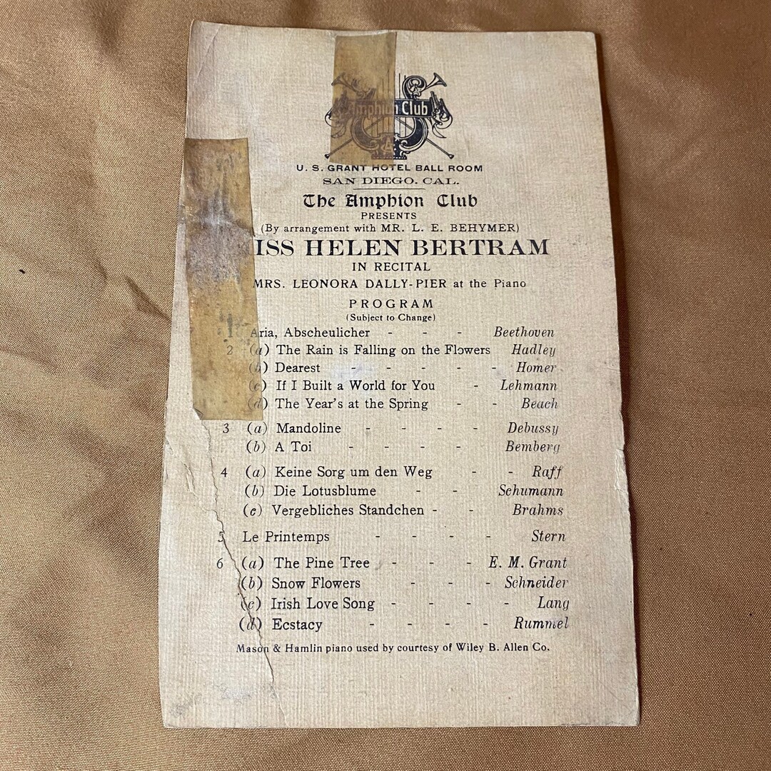 1890s Miss HELEN BERTRAM MORGAN opera Great Program From Recital at U.S ...