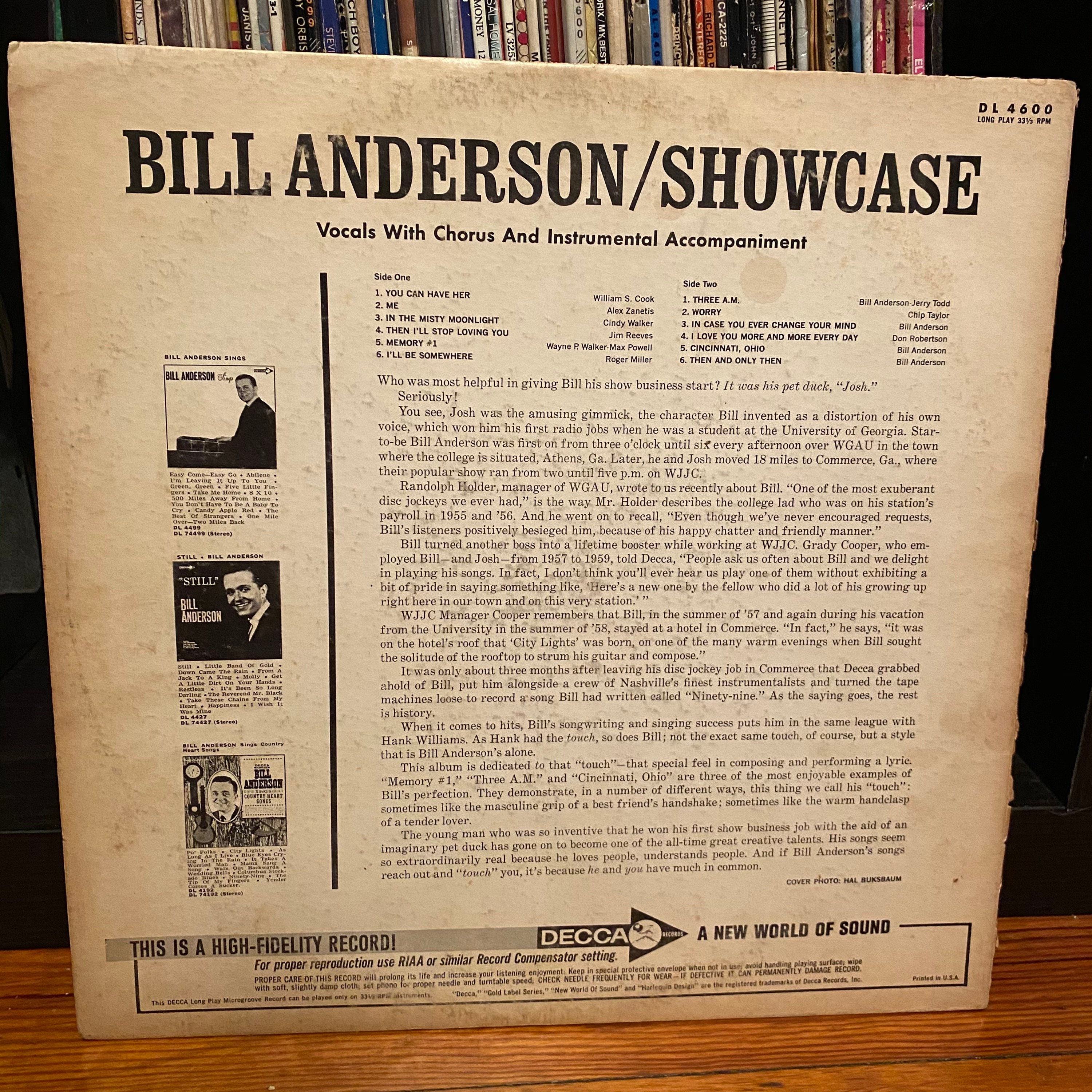 BILL ANDERSON Autographed showcase Vintage Record Album - Etsy UK