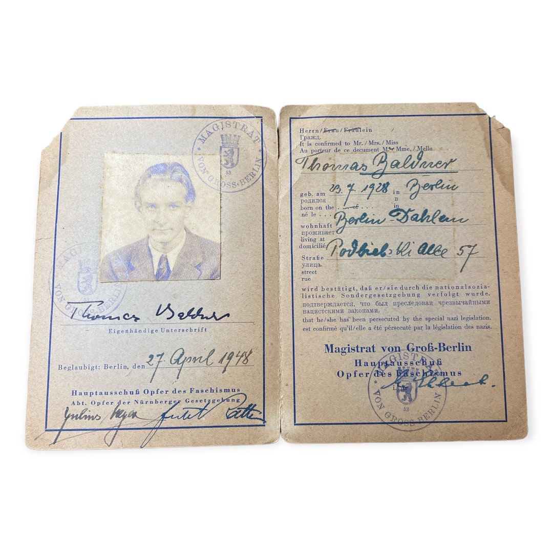 1948 Berlin Germany Male ID for Those Persecuted of the National ...