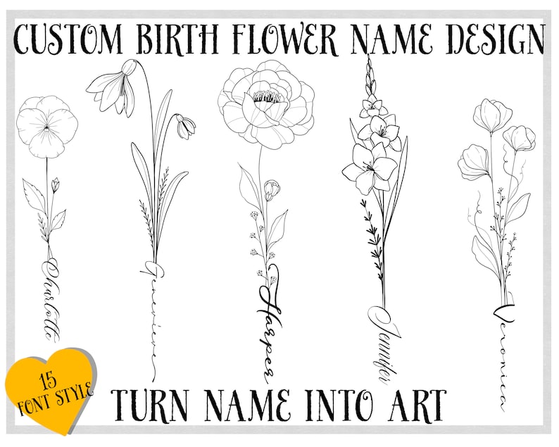 CUSTOM BIRTH FLOWER Name Tattoo Design / Personalized Tattoo - Etsy