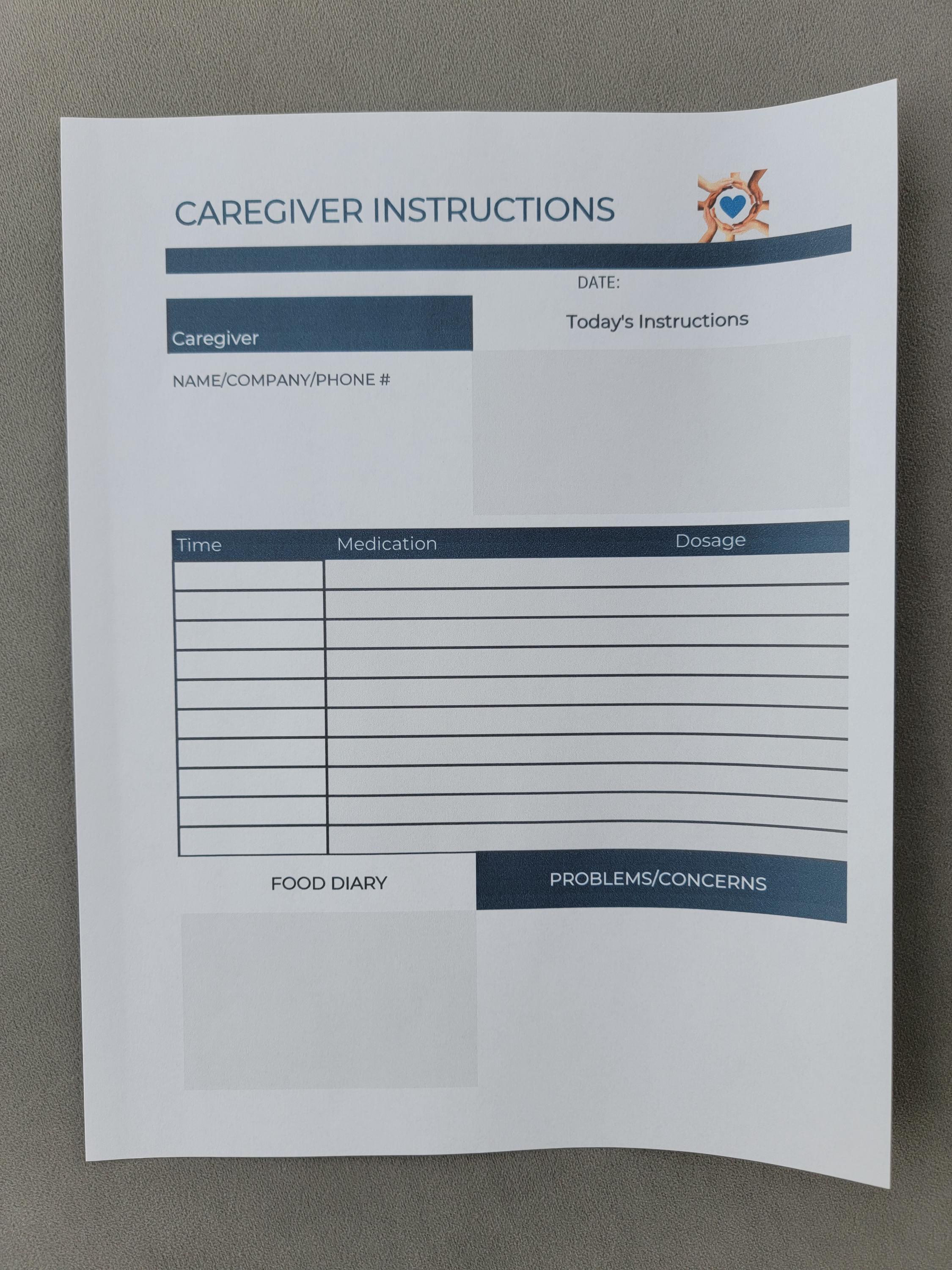 Caregiver Instructions: Printable Sheet - Etsy