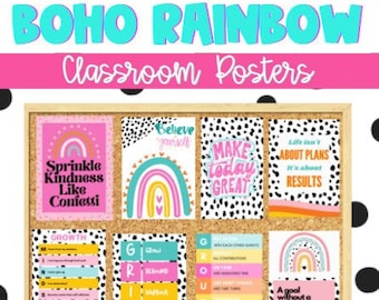 Growth Mindset Posters Boho Rainbow Theme Classroom Decor Classroom ...